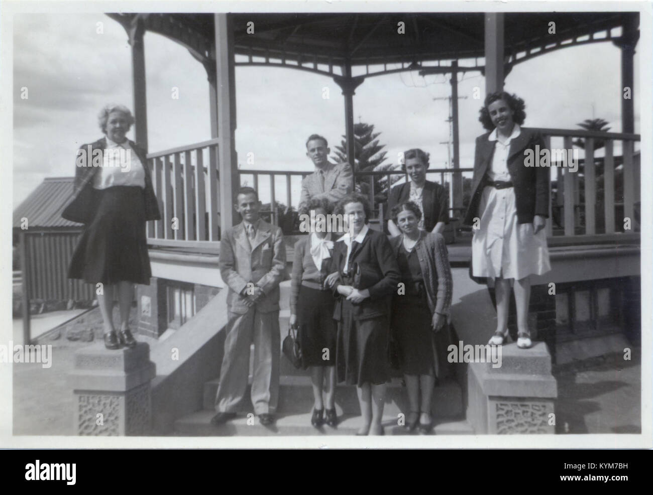 Photograph capturing 129 pioneers gathered on the bandstand at Diamond ...