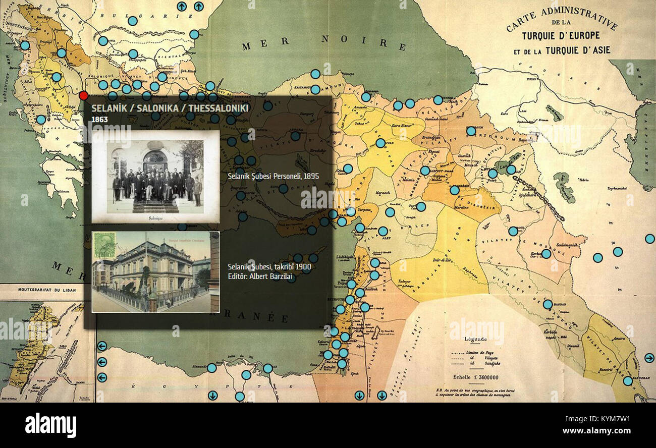 A map depicting the branches of the Ottoman Bank, showcasing its spread ...