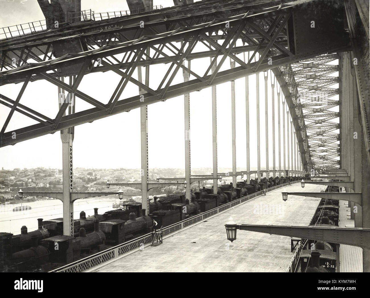Photograph of the Sydney Harbour Bridge during a test load assembly ...