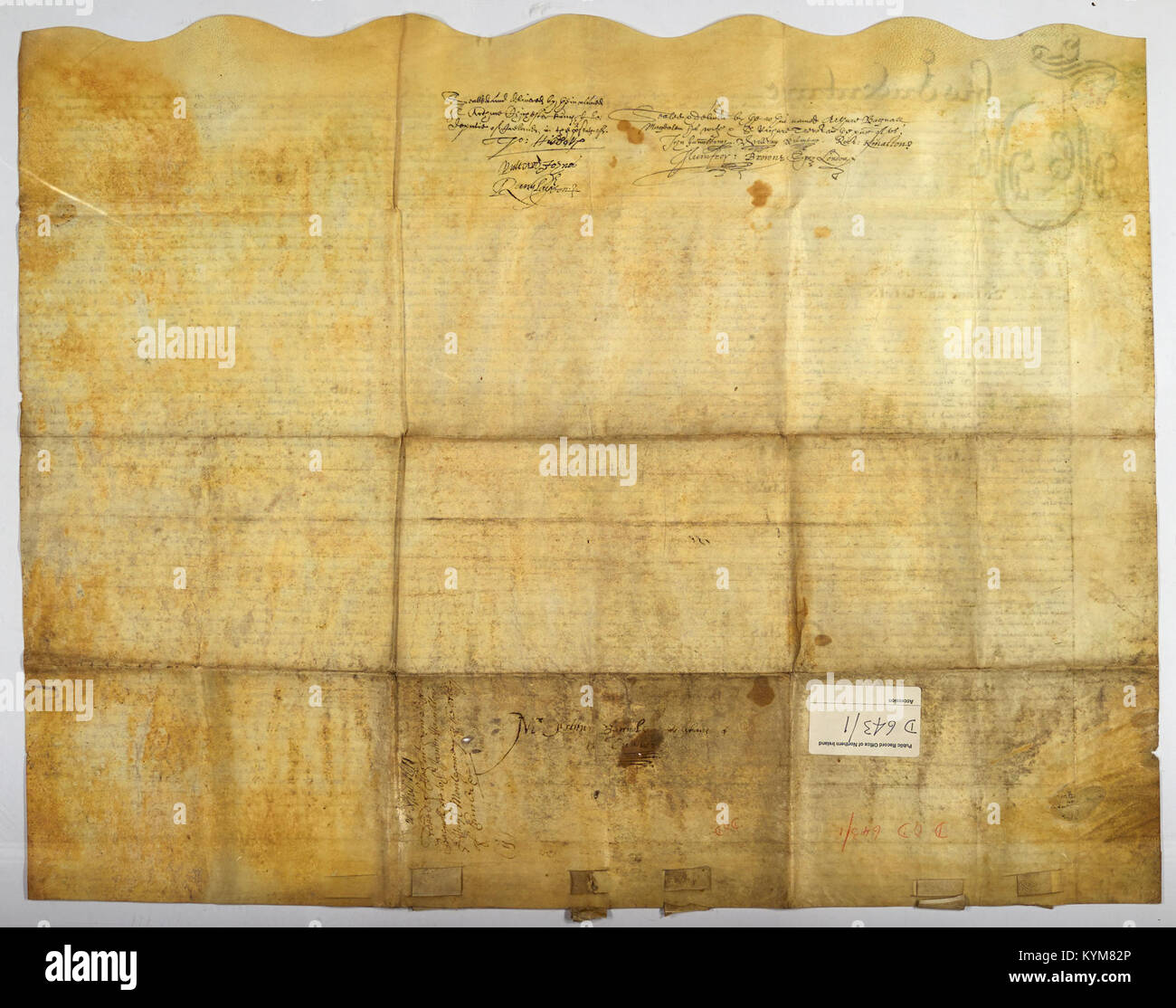 This image depicts a historic manuscript containing title deeds related ...