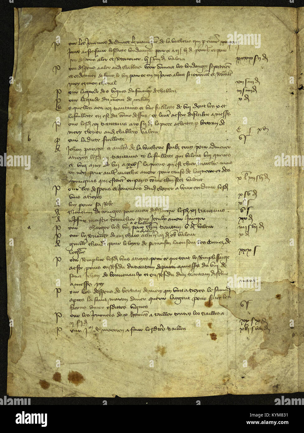 A historic manuscript page from the vineyard accounts of Chableiz ...