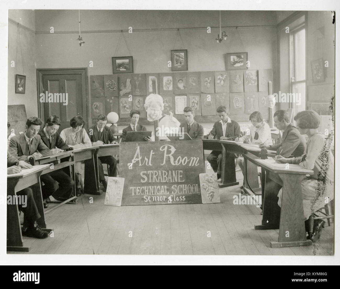 This photograph shows a classroom at Strabane Technical School in the ...