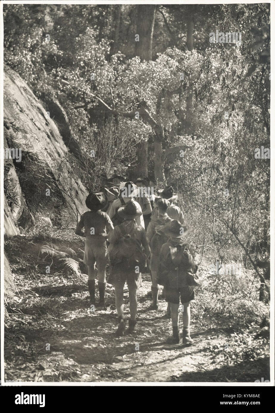 A historic photograph of scouts walking towards the Lower Falls at ...