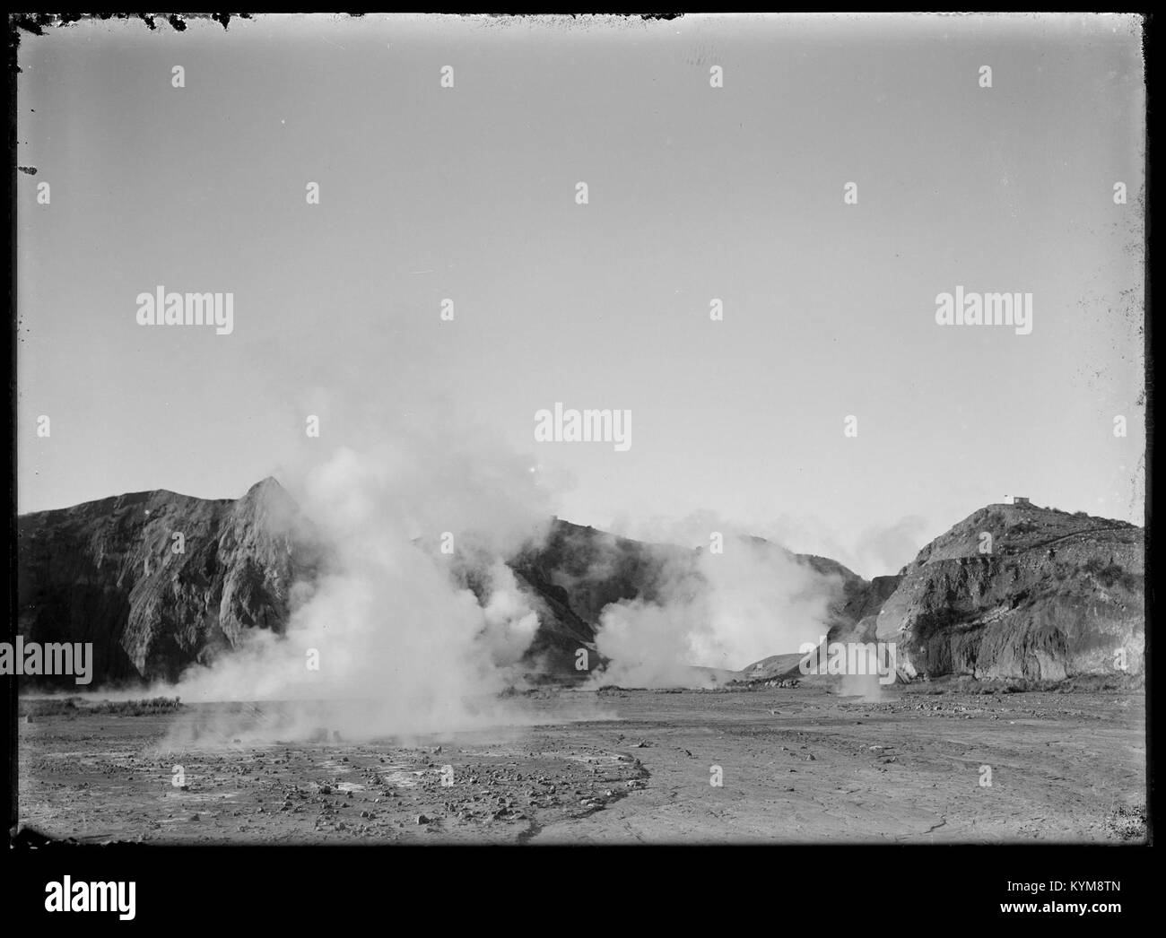 This image captures views of Whakarewarewa, a geothermal area located ...