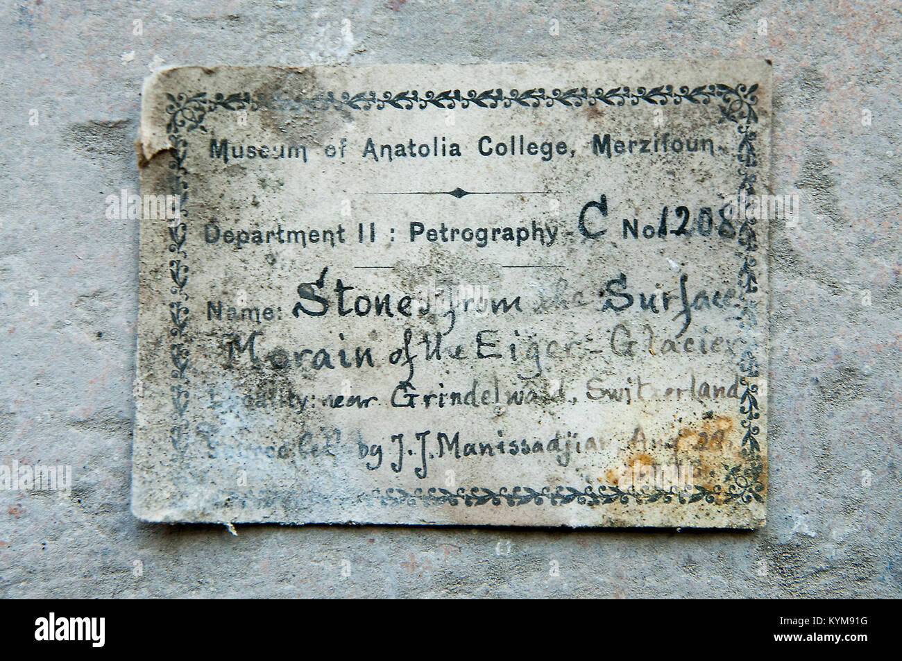 A specimen label from the collection of the Anatolia College Museum ...