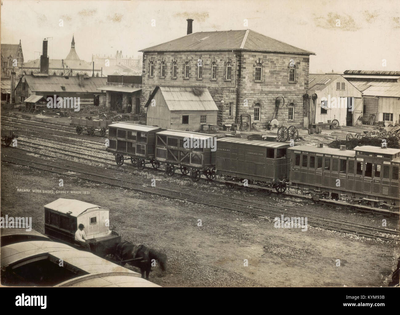 A historic photograph of the Redfern Railway Workshops in New South ...