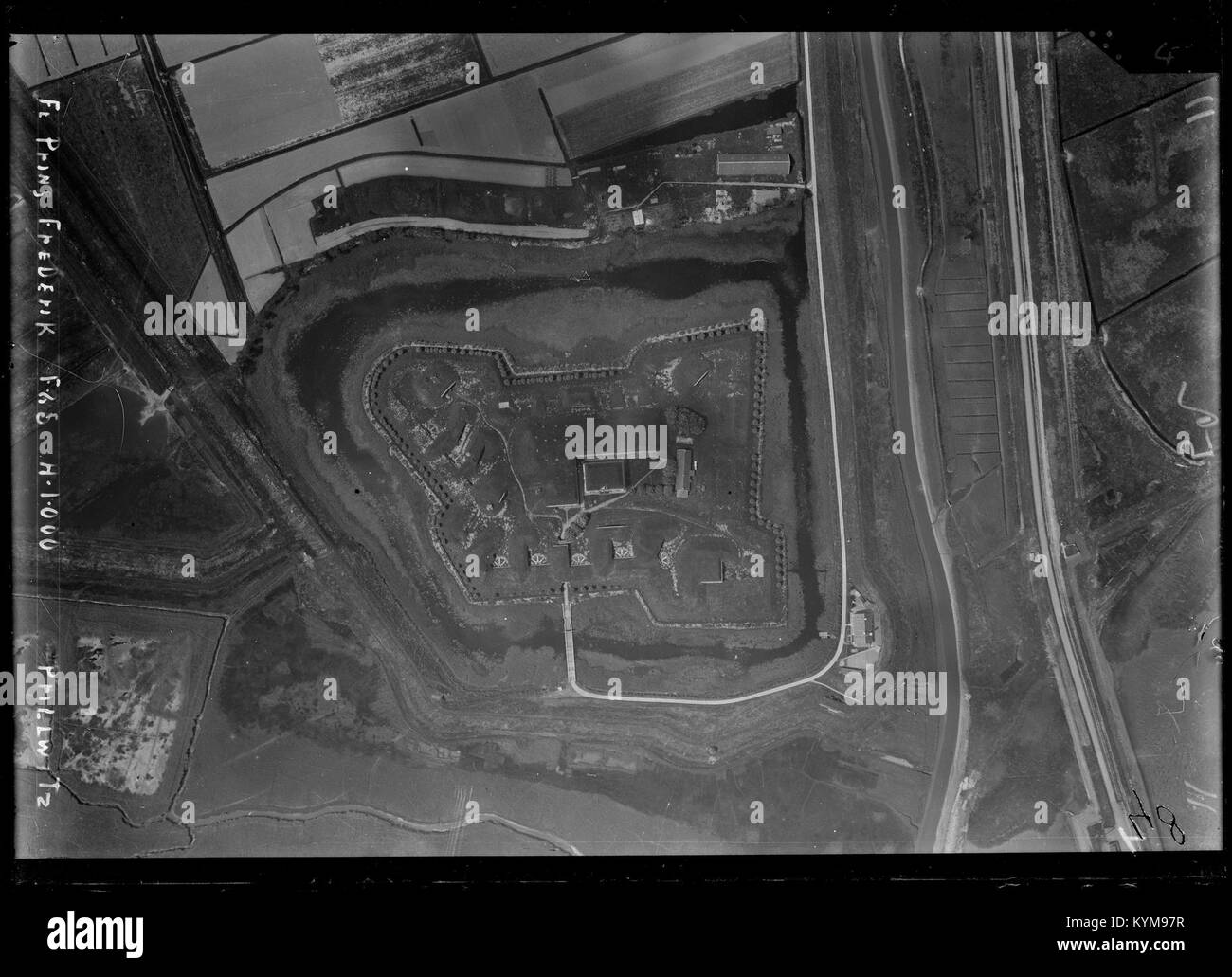 Aerial photograph of Fort Prins Frederik, an important military site ...
