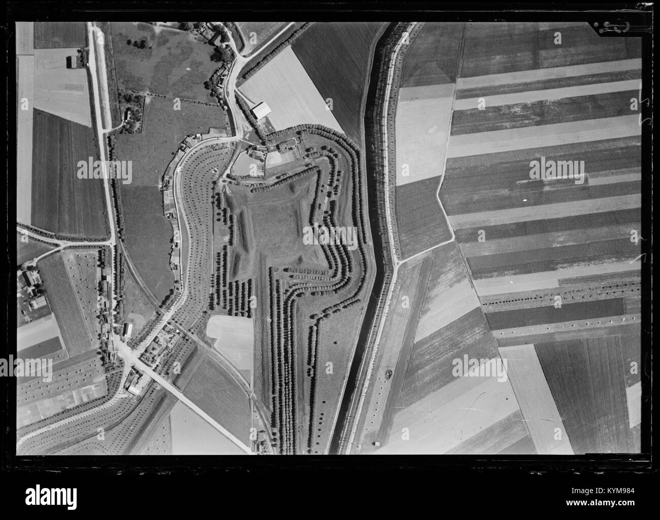 An aerial photograph of Retranchement, taken between 1920 and 1940. The ...