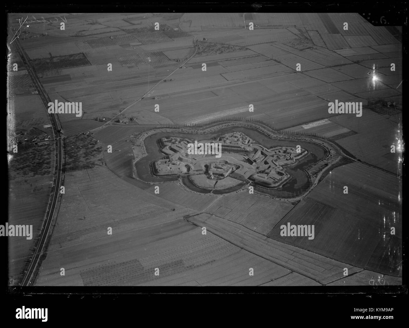 An aerial photograph of Fort Vechten, taken between 1920 and 1940. This ...