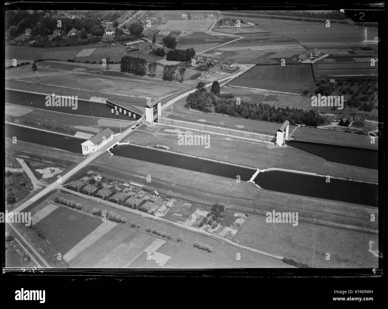 An aerial photograph taken of Eefde, a village in the Netherlands ...