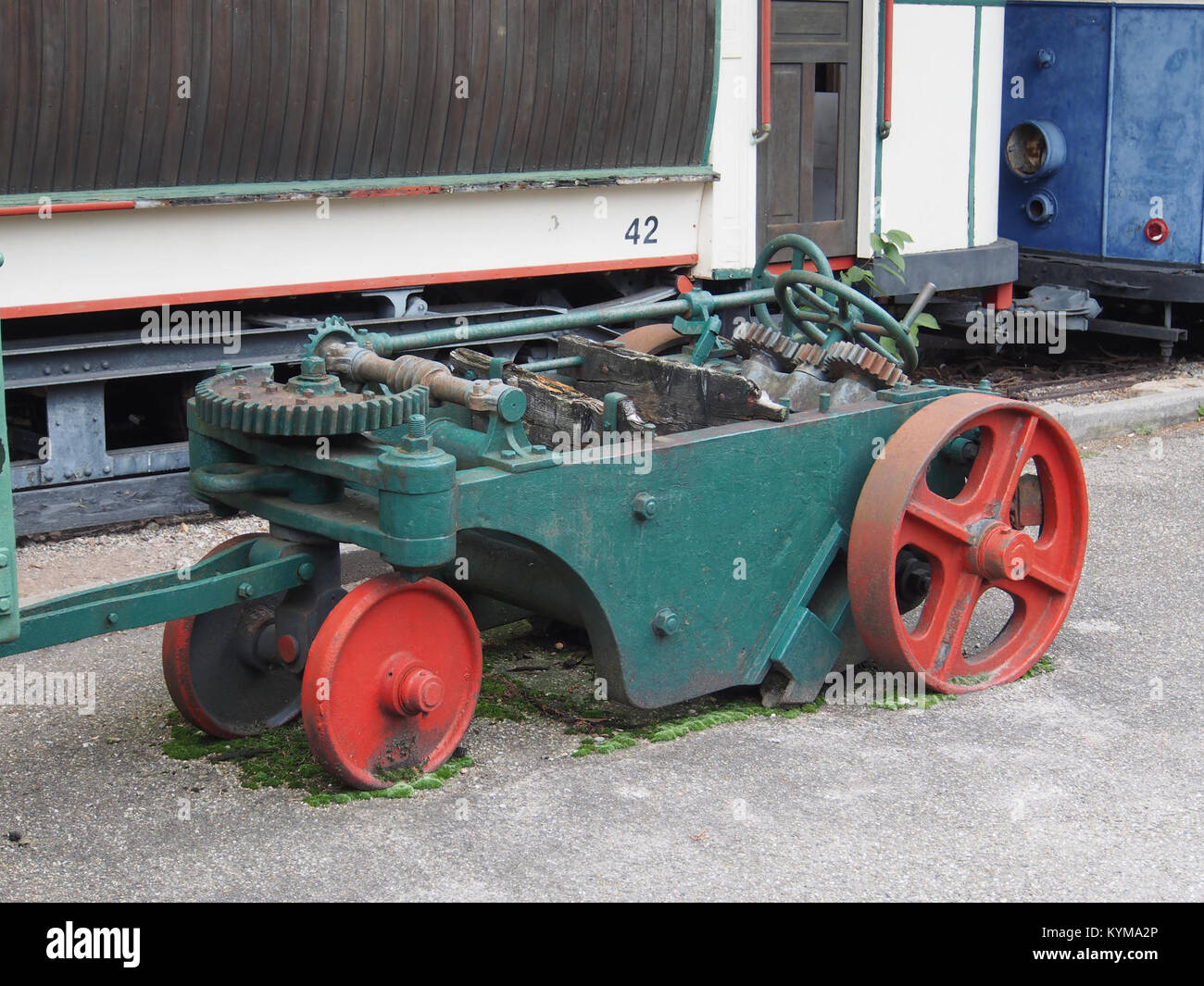 Photograph of a Dampfwalze Strabag steamroller with a trailer, taken at ...