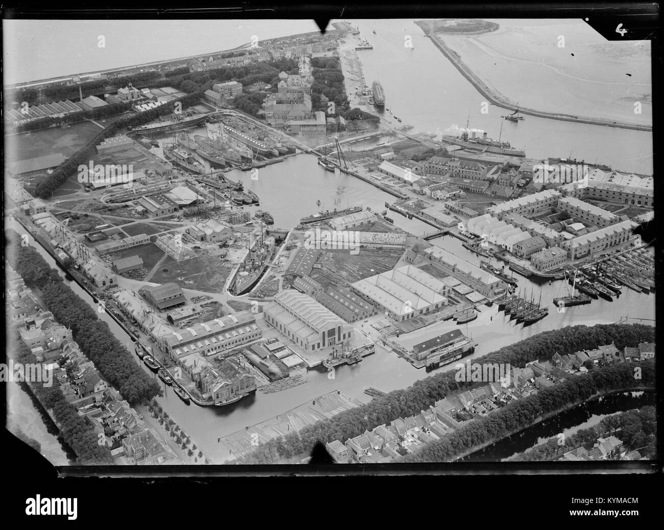 Aerial view of Den Helder, a coastal city in the Netherlands, captured ...