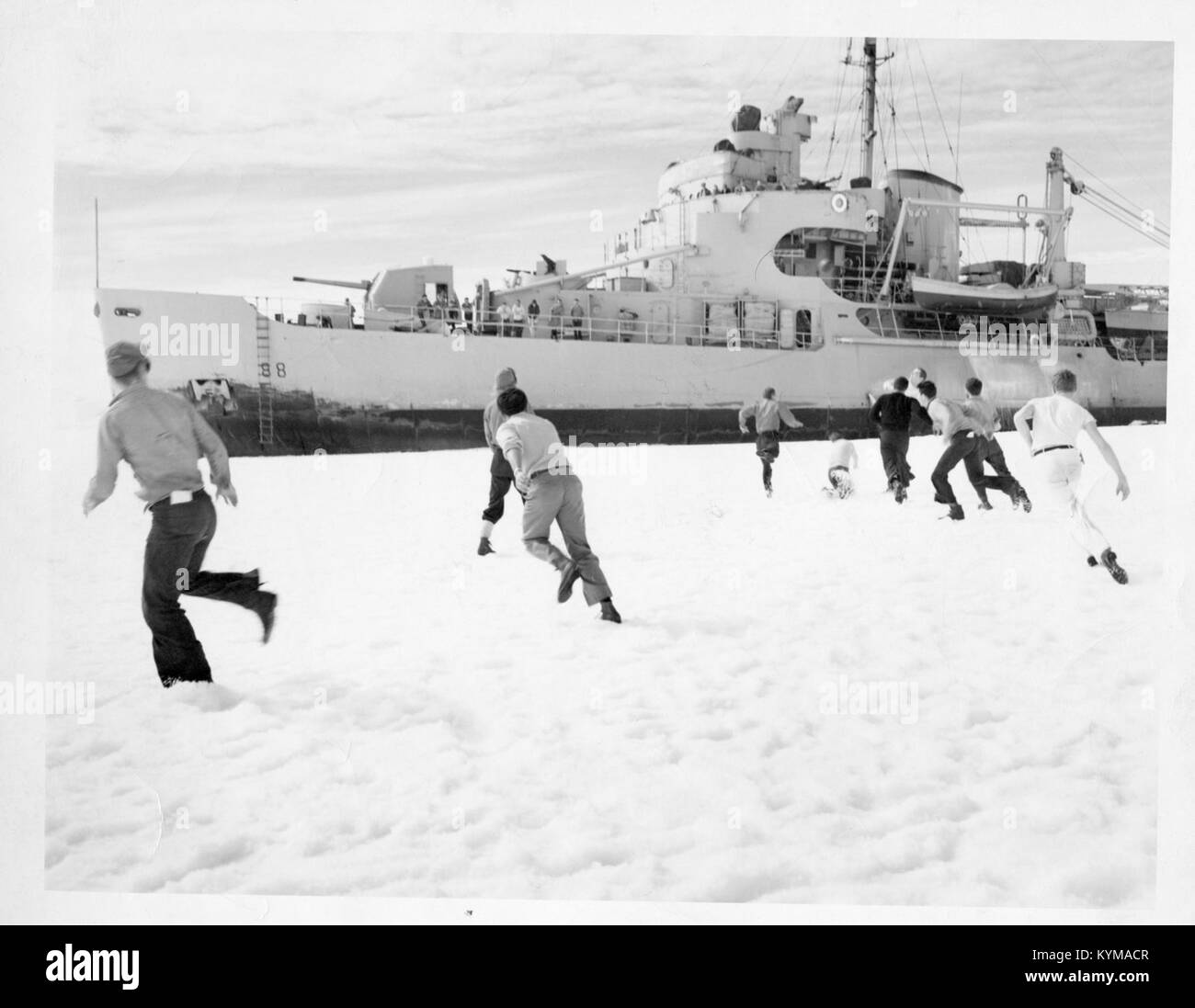 This image shows members of the Operation Windmill expedition playing ...