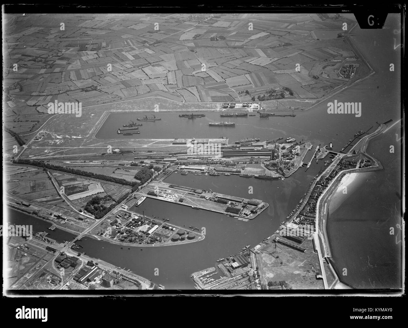 An aerial photograph taken of Vlissingen, likely captured between 1920 ...