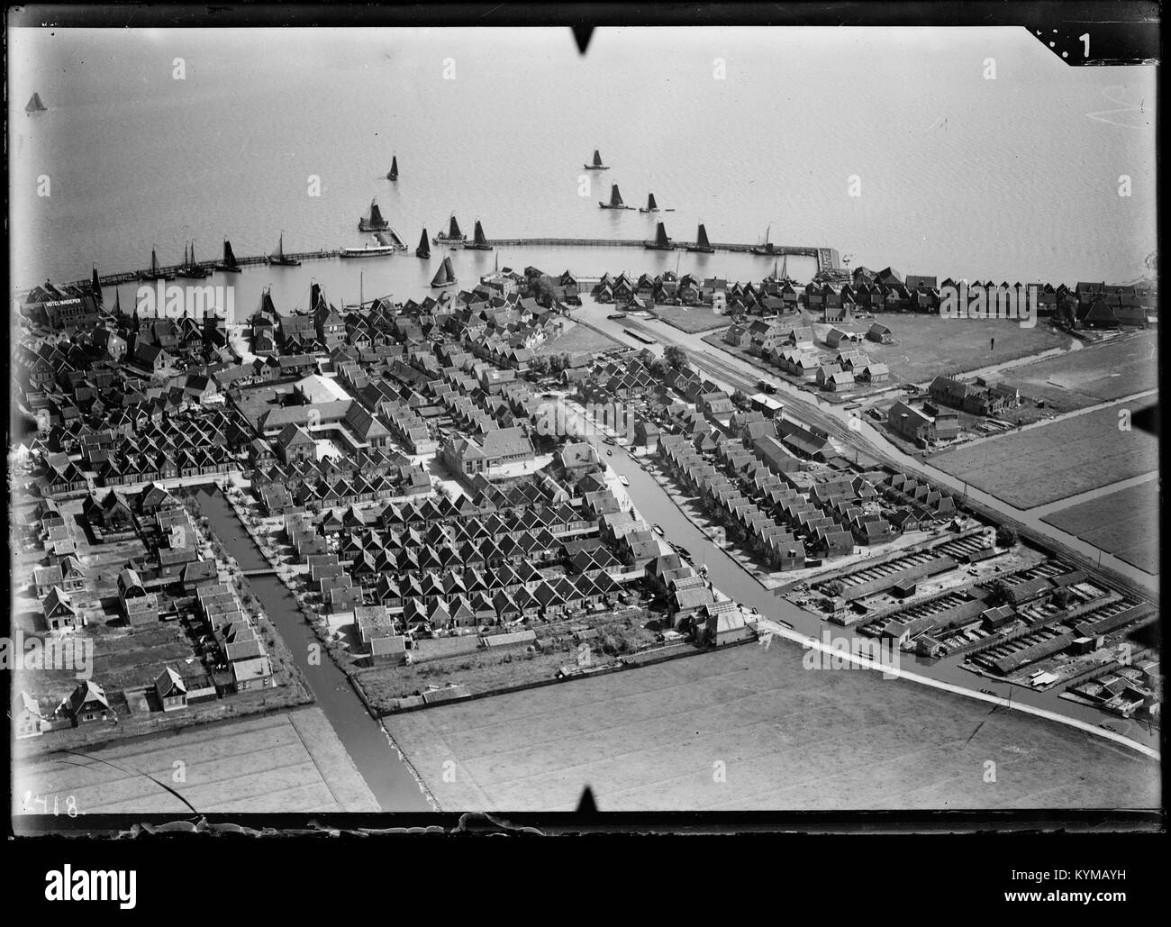An aerial photograph of the ship 'Volendam' during the 1920-1940s ...