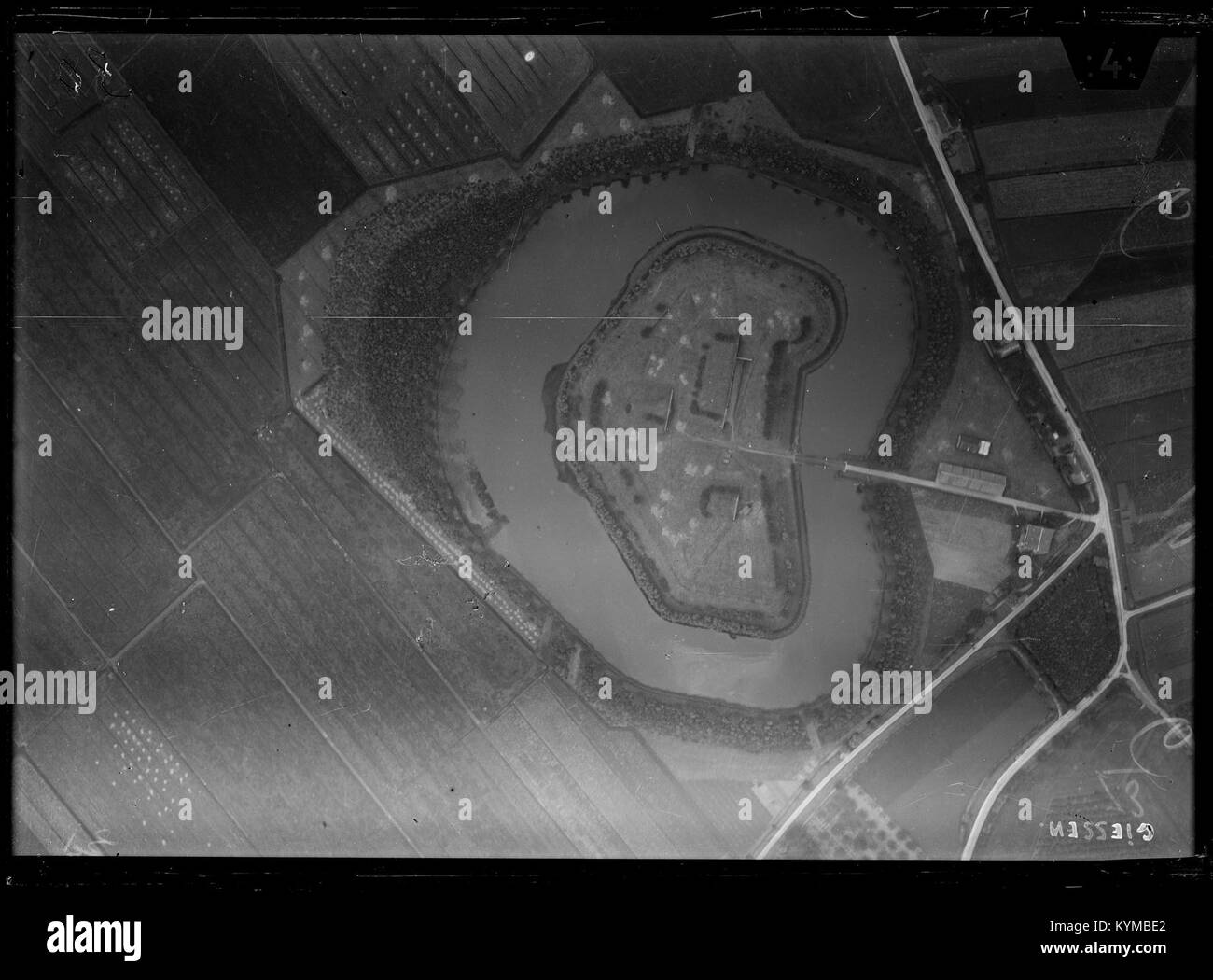 An aerial photograph of Fort bij Giessen, taken between 1920 and 1940 ...