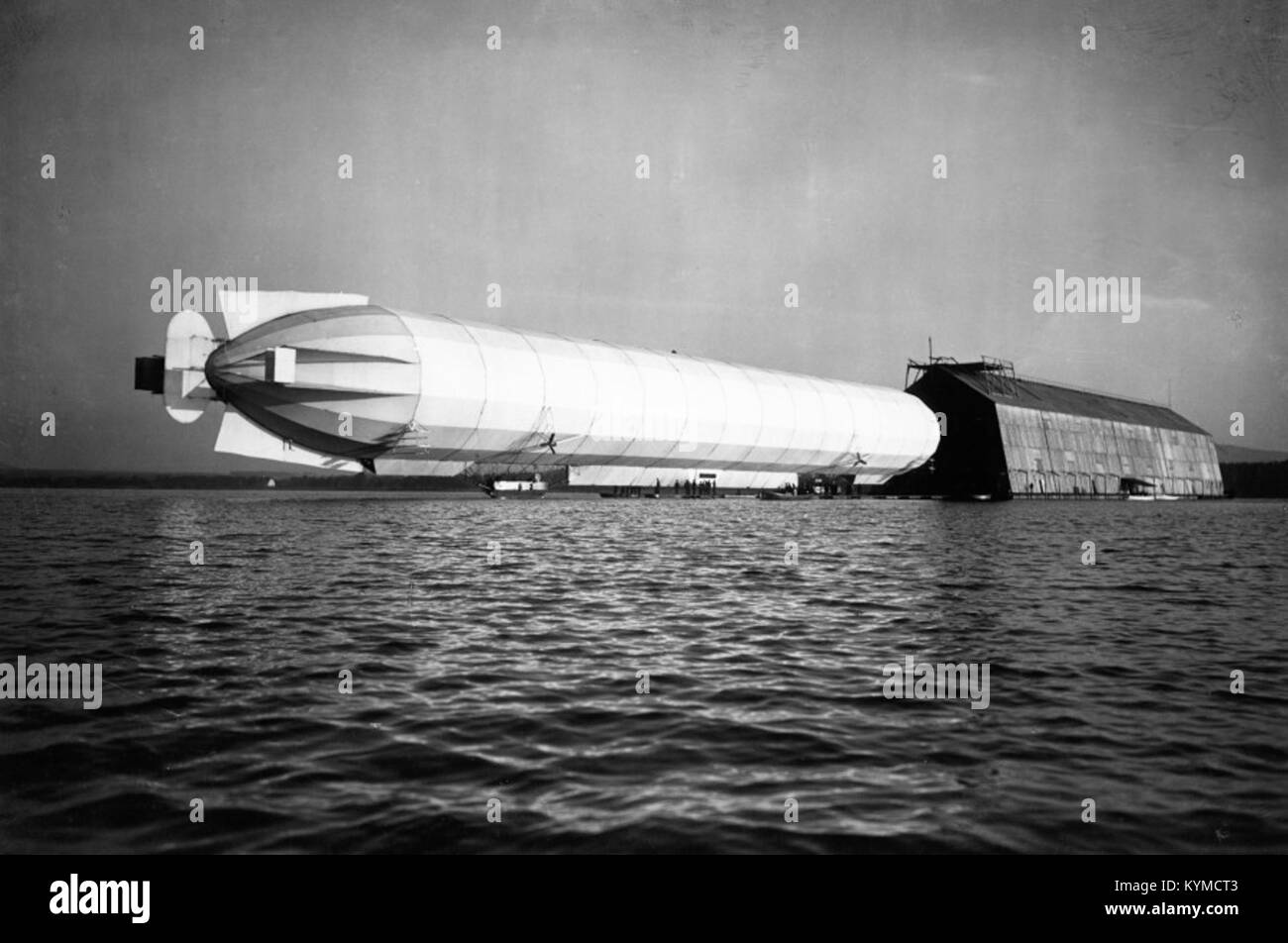 This historic photograph shows the Zeppelin LZ-4 over Lake Constance in ...