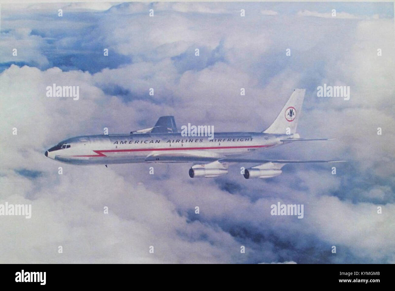 A Boeing 707 Astrojet freighter aircraft of American Airlines in flight ...