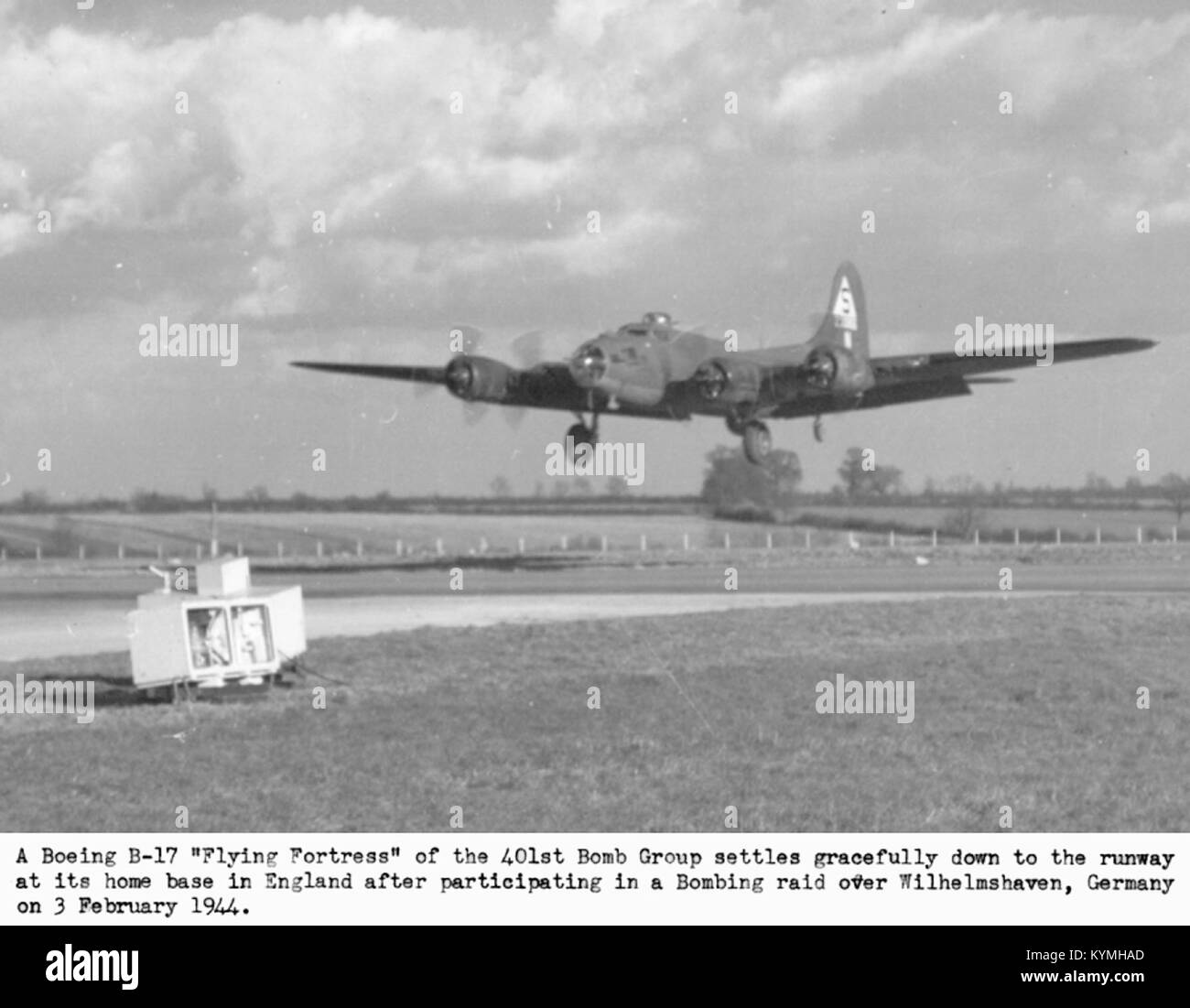 A Boeing B-17 Flying Fortress aircraft in flight, captured in a ...