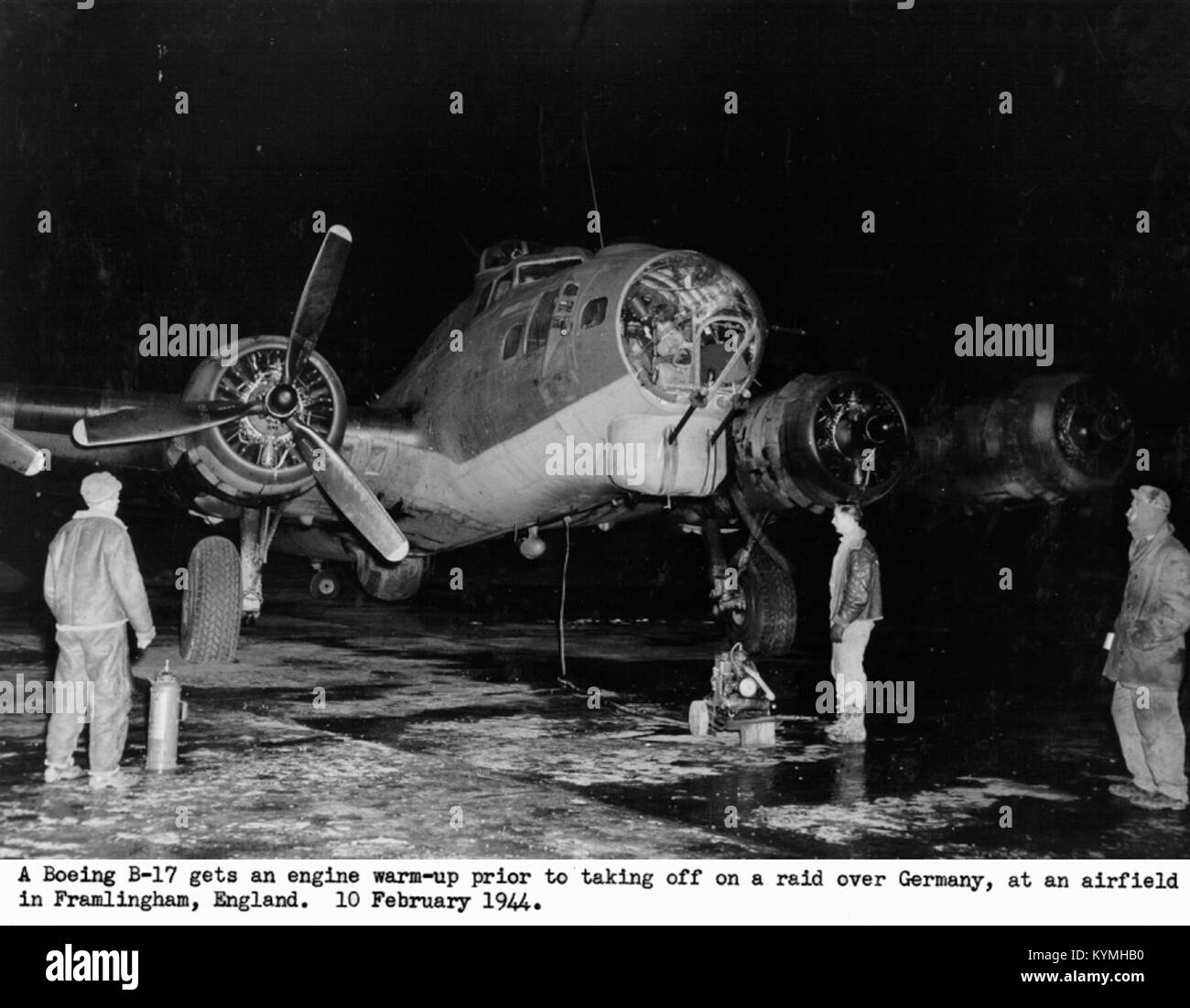 A historic photograph of a Boeing B-17 Flying Fortress, showing the ...