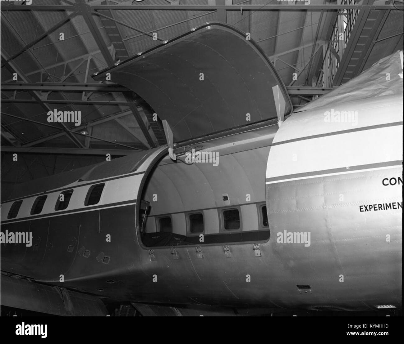 A negative image of a Convair aircraft, captured in a historical ...