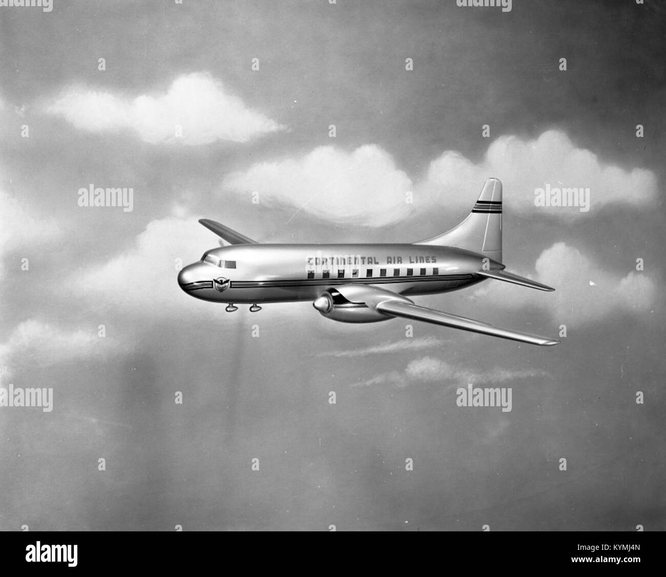 A historical negative image of a Convair aircraft, showing a detailed ...