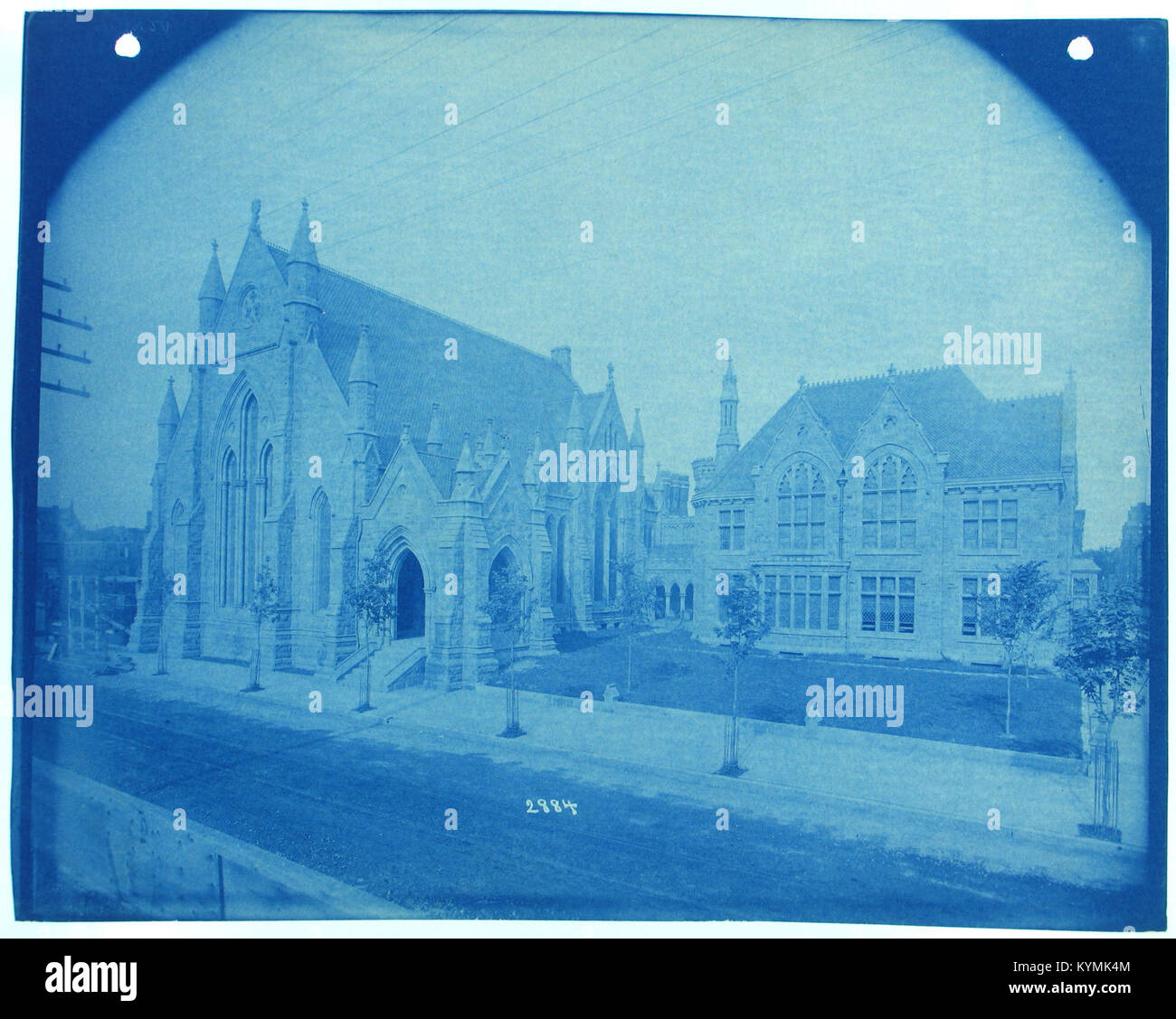 A gothic-style church captured in duotone, with the dramatic presence ...