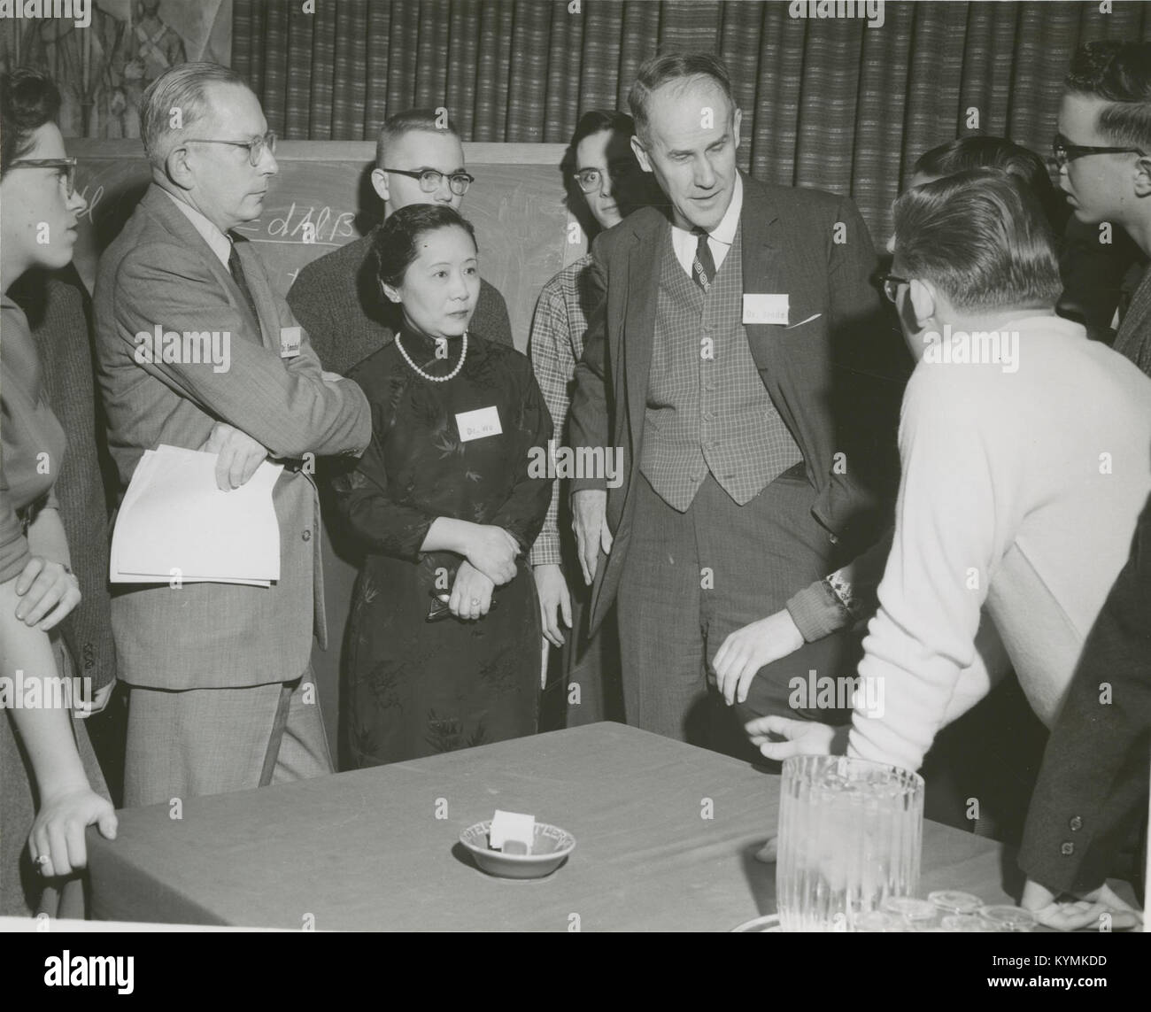 This historical photograph captures Chien-shiung Wu, a pioneering ...
