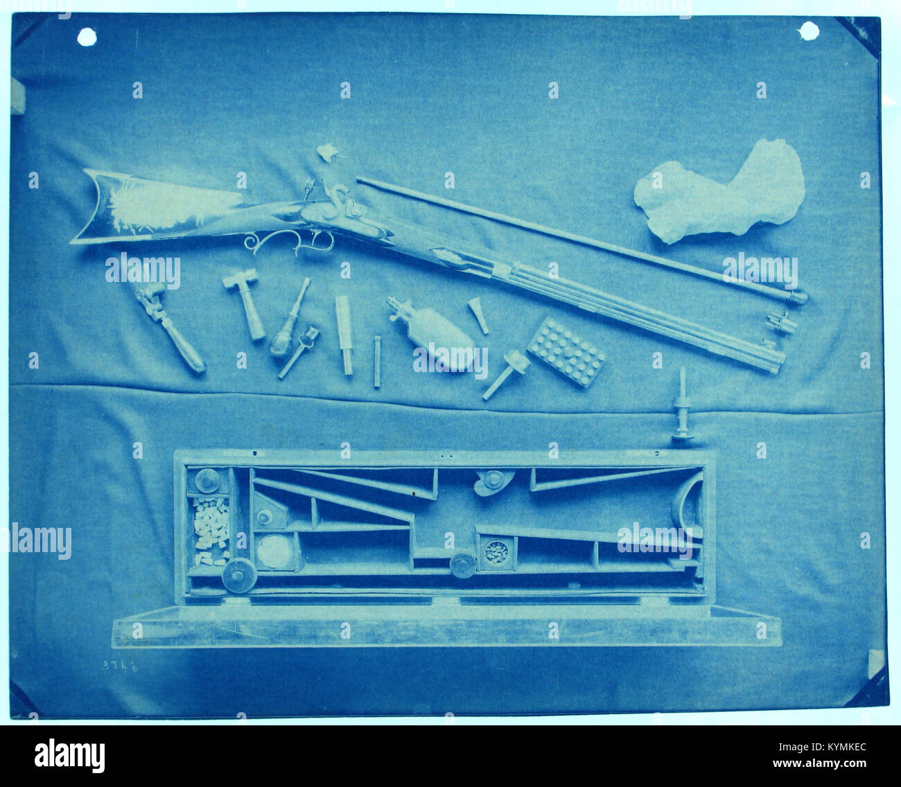 An untitled historical illustration featuring a Flintlock rifle, part ...