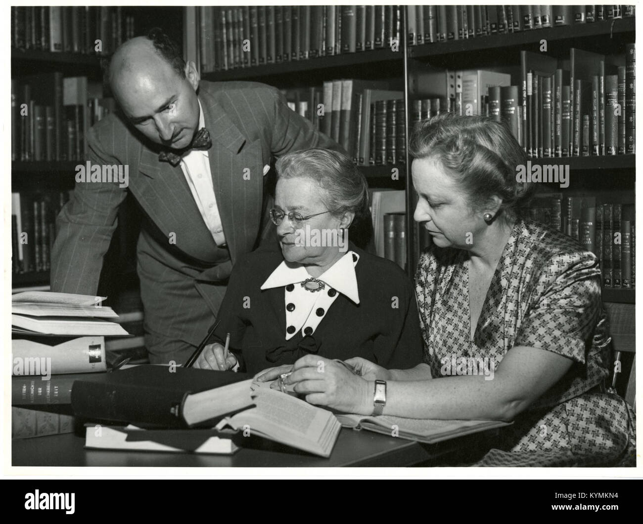 A 1950s image showing Henry Remak, Mrs. Leser, and Cornelia, identified ...