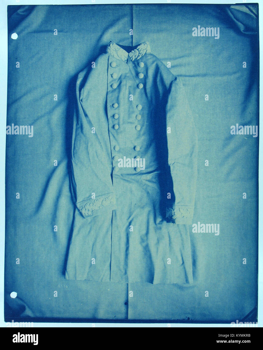 An untitled historical image showing a cyanotype of a blue-tinted dress ...