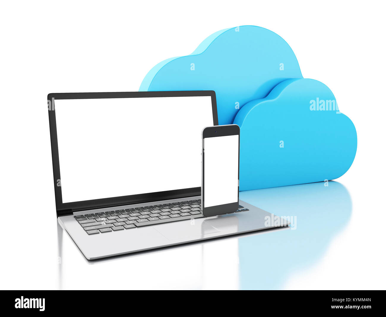 3d illustration. cloud symbol with Laptop and smartphone. Cloud ...