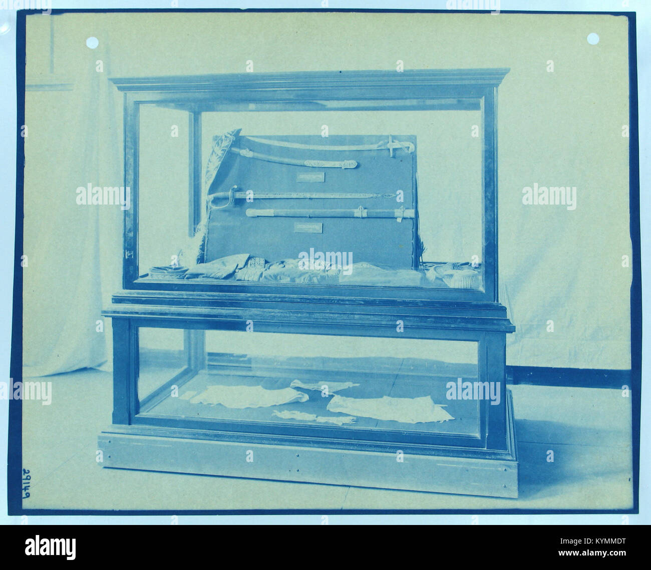 A historic image showcasing a display of ancient swords, possibly part ...