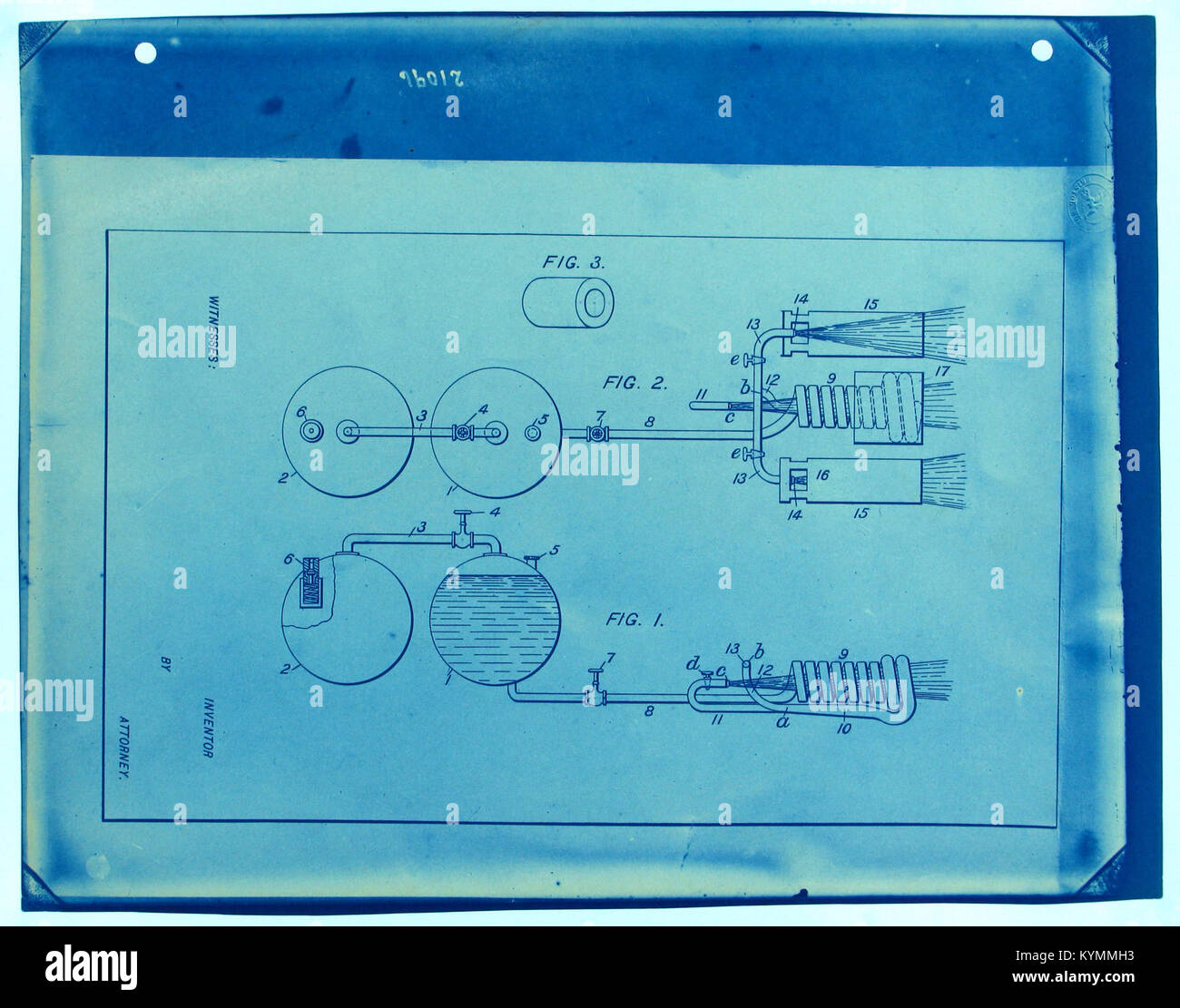 A mechanical drawing or blueprint of an invention, possibly from the ...