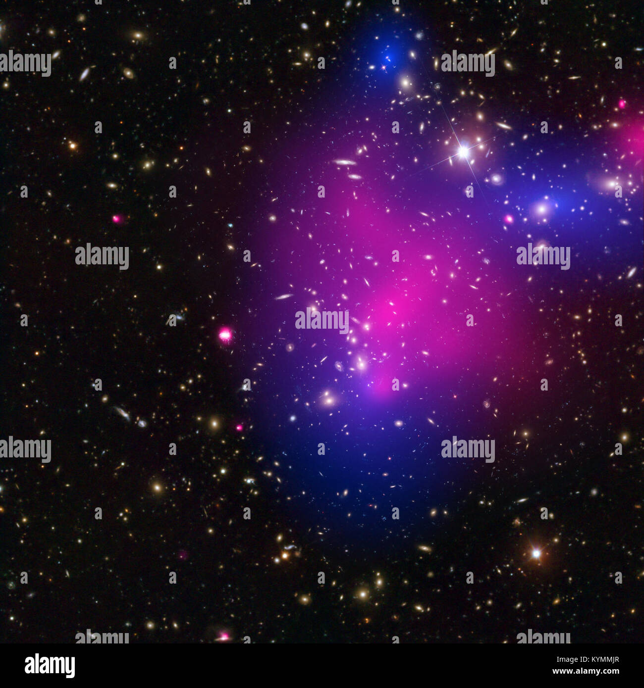 A NASA illustration showing a deep-space view of the galaxy cluster Abell 2744, with insights ...