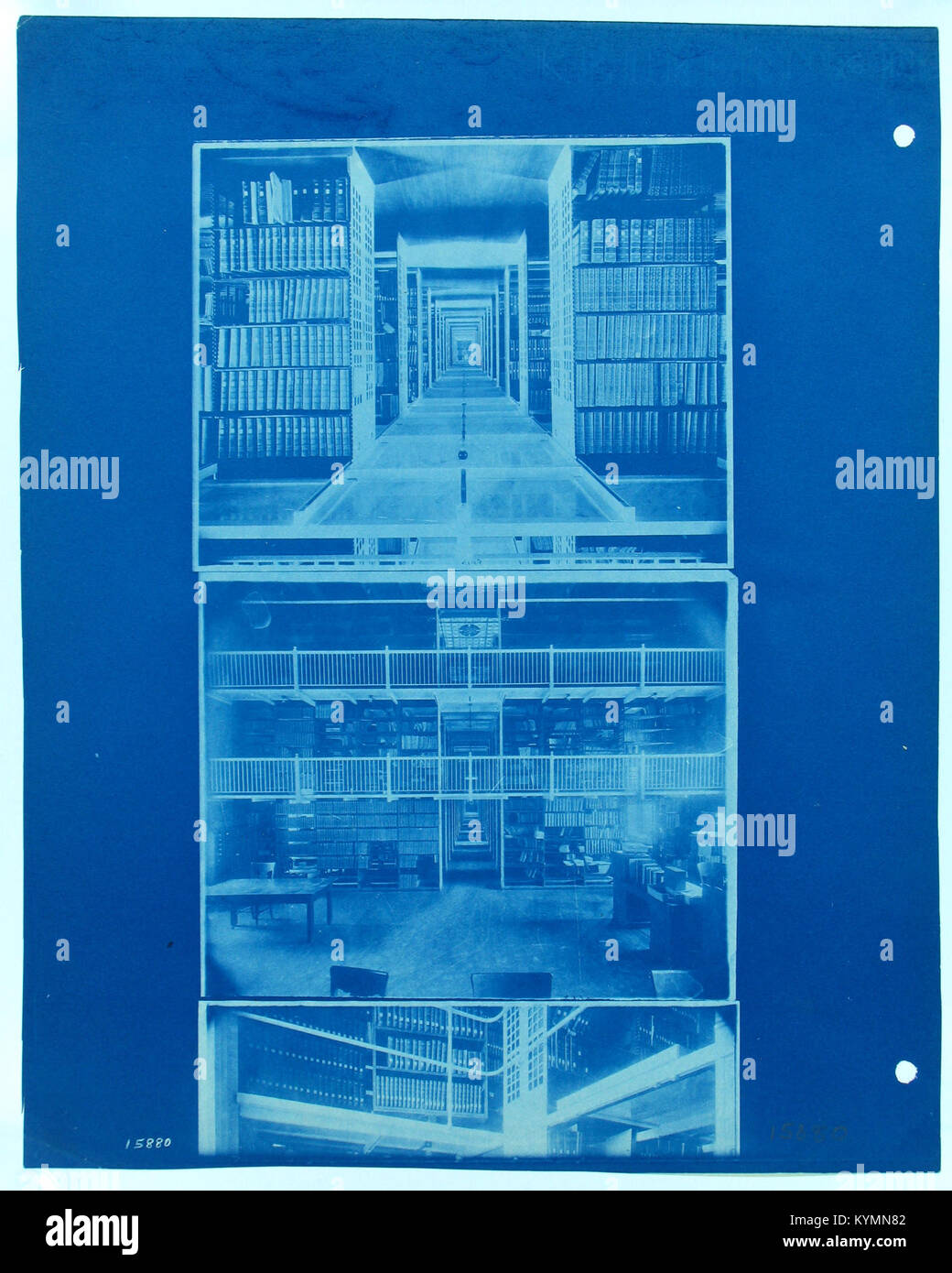 A vintage photograph of a three-story library, the Smillie Blue Library ...