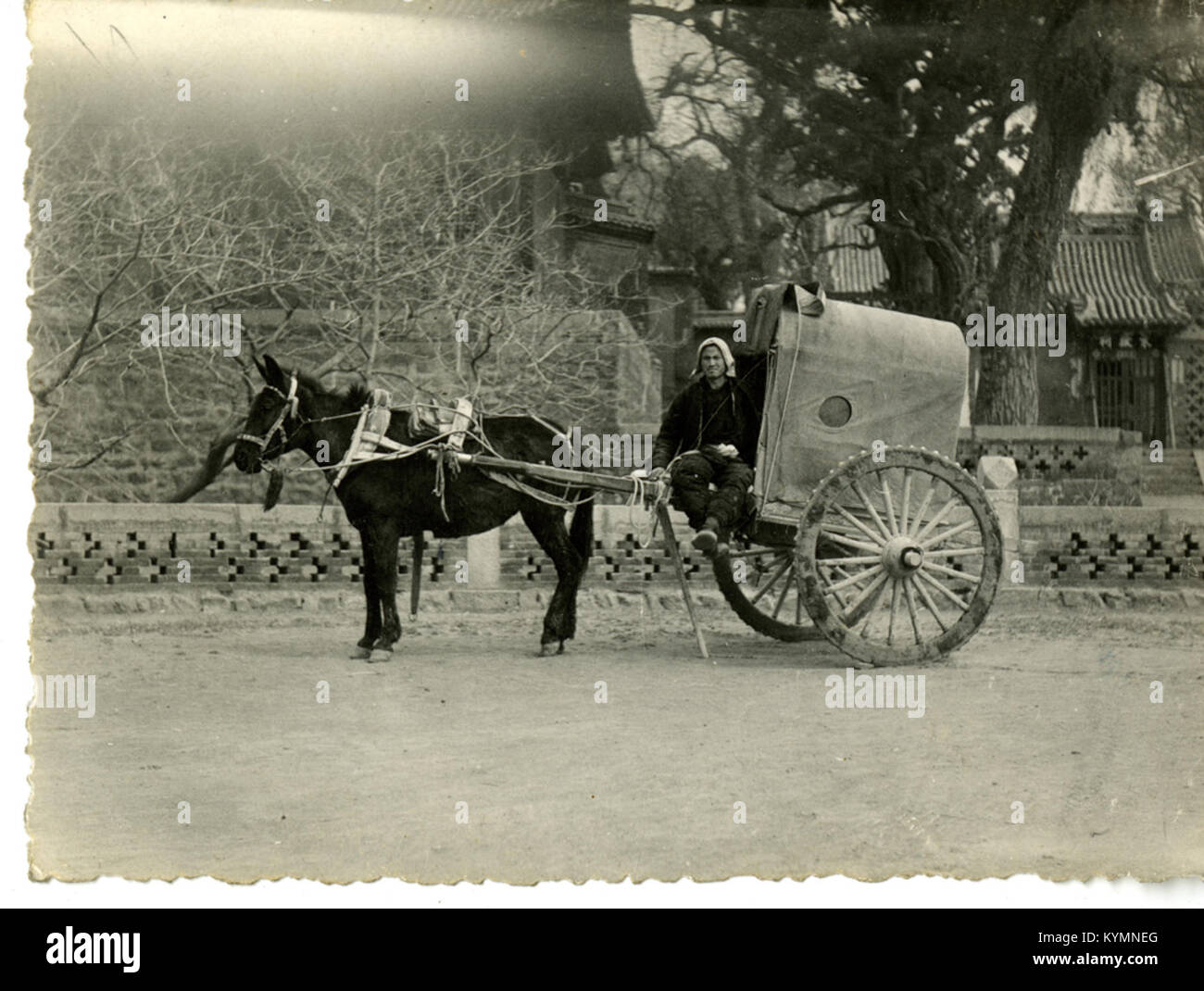 The image depicts a traditional Chinese cart used for passenger ...