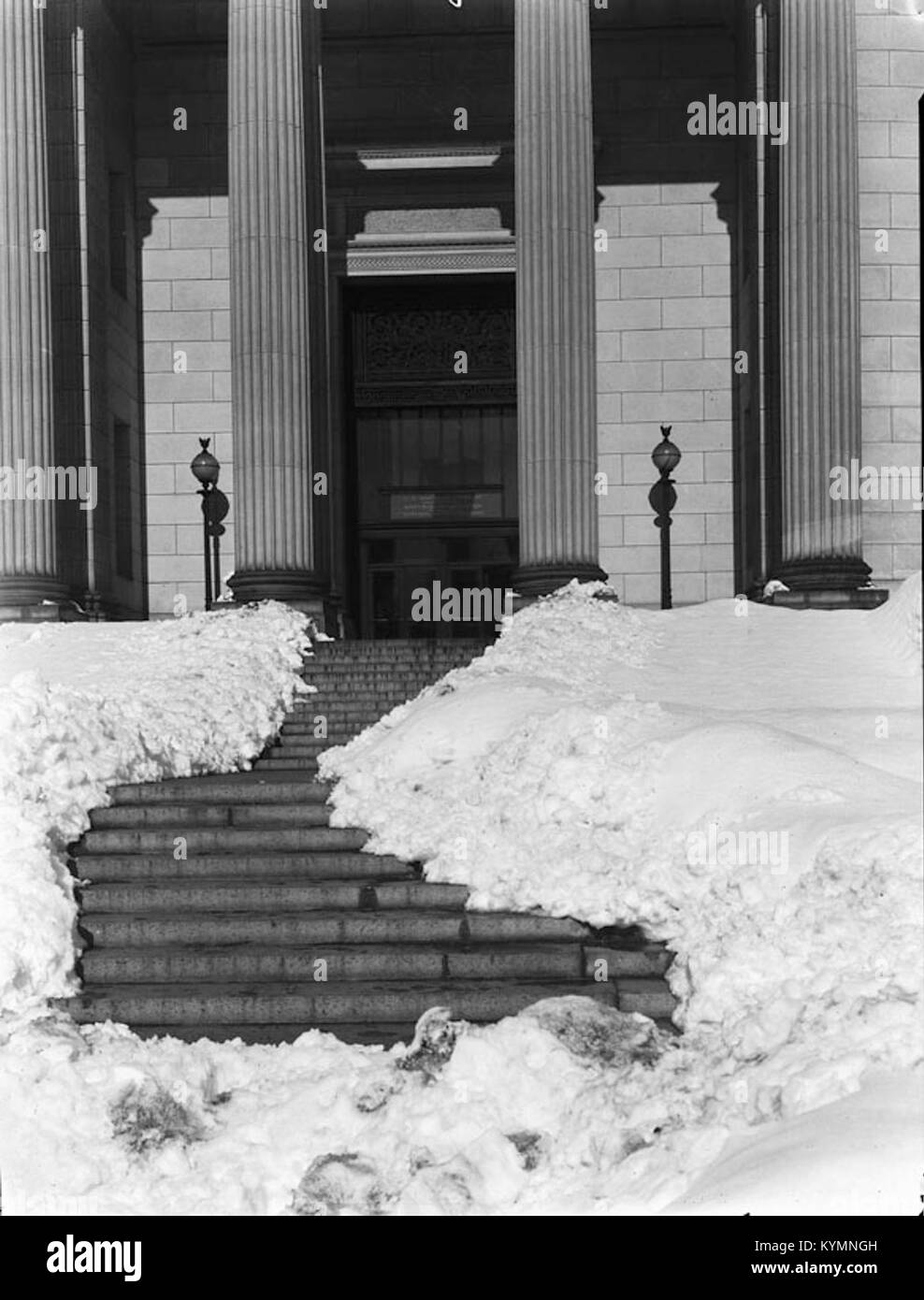 A photograph of the Natural History Building covered in snow ...