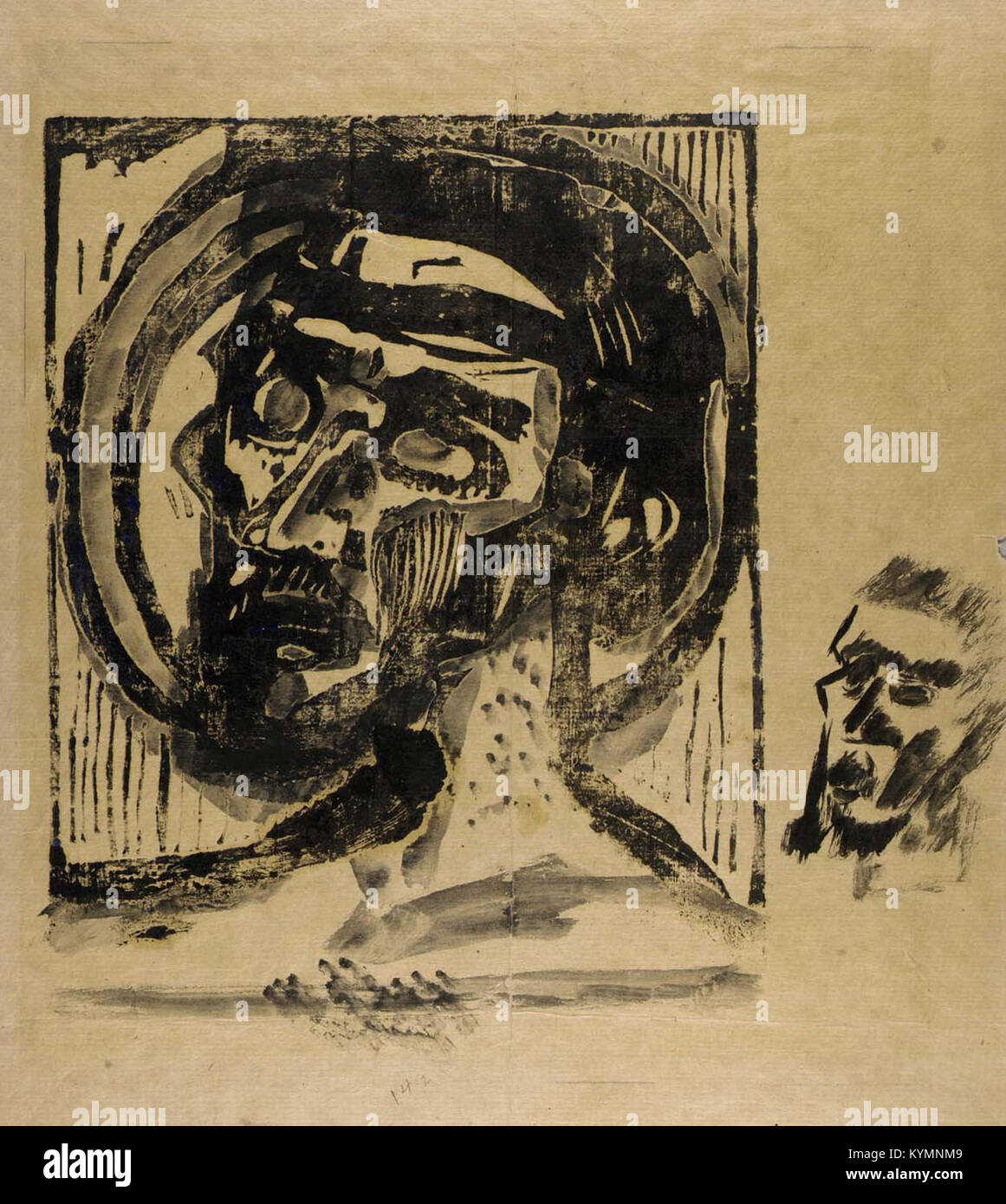 A historical artwork depicting the head of a saint, capturing religious ...