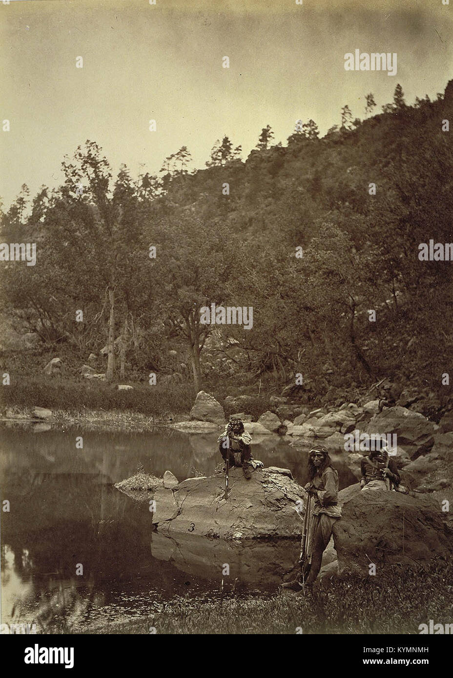 A historic photograph of Apache Lake in Arizona, with views of the ...