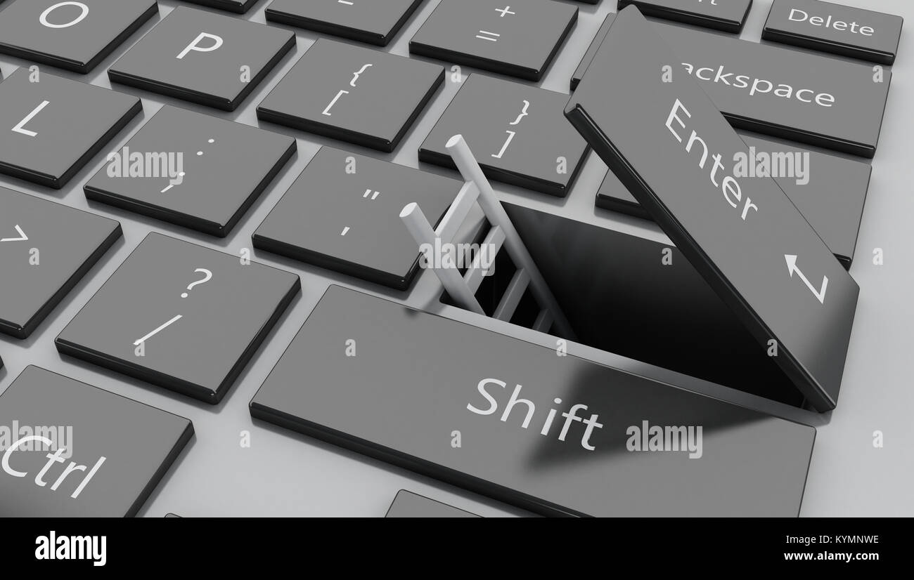 3d illustration. Open enter button with ladder coming out. Creative ...