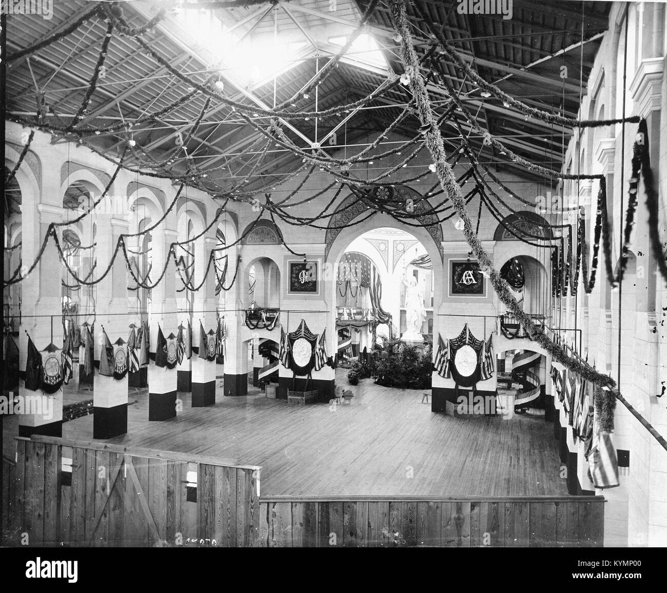 A photograph showing the US National Museum decorated for the Garfield ...