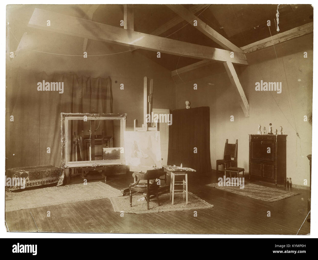A historical photograph of the studio of Henry Ossawa Tanner, an ...