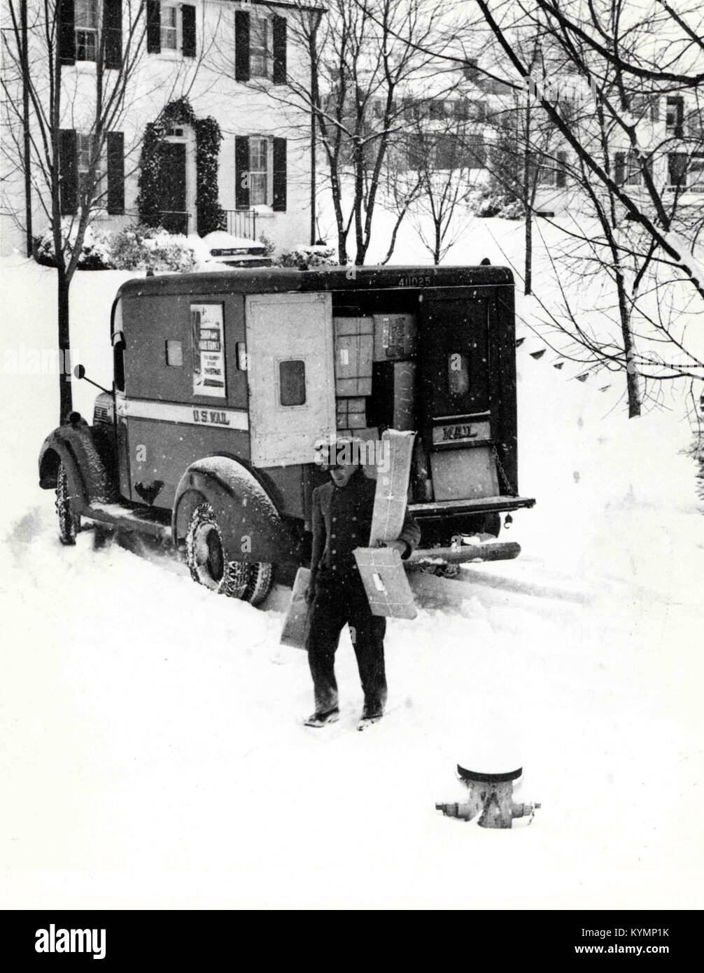 This image shows a historical photograph of a U.S. Postal Service ...