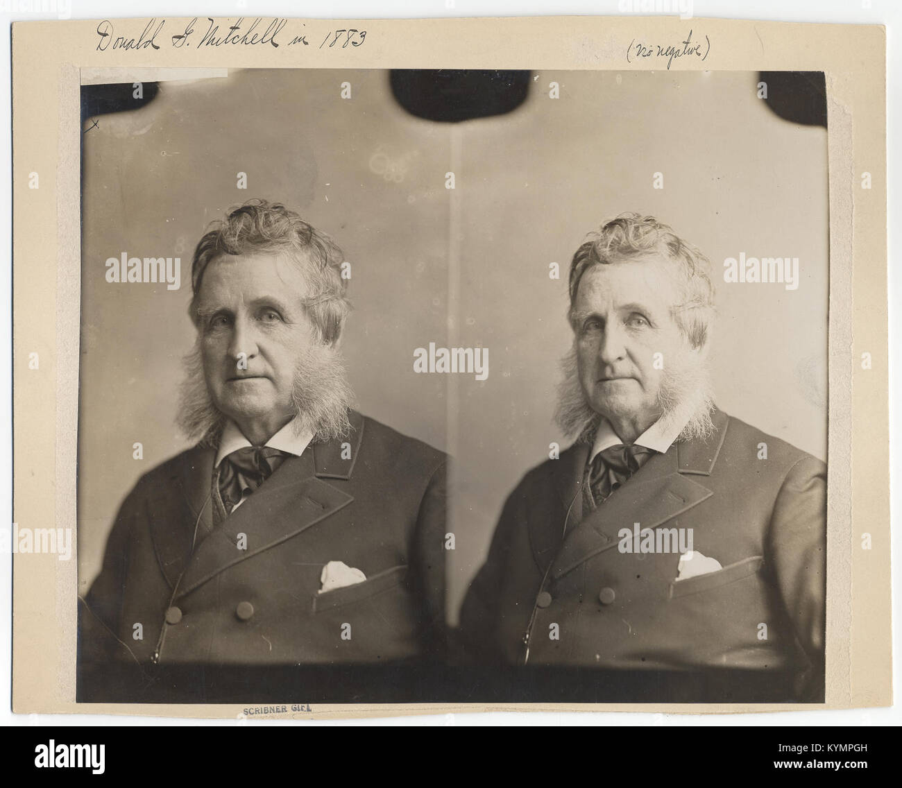 Black and white portrait illustration of Donald Grant Mitchell, late ...