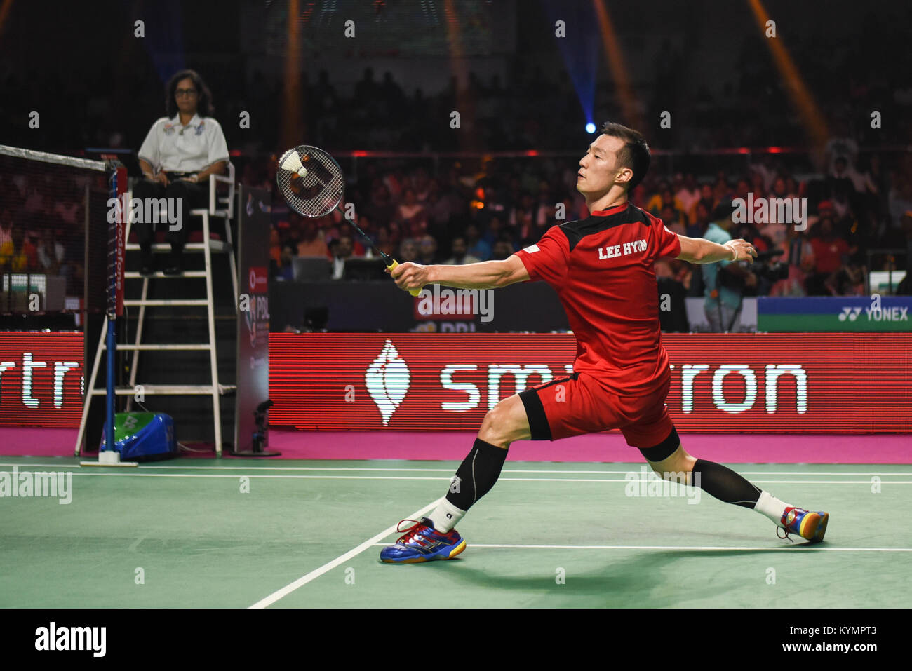 Hyderabad, India. 14th Jan, 2018. Lee Hyun II of Hyderabad Hunters in action during PBL Premiere ...