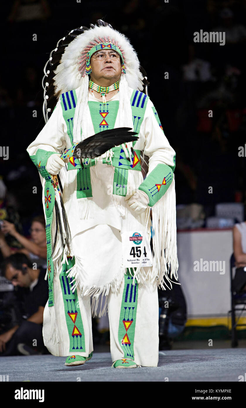 This photograph captures a Native American man dancing at the 2007 ...