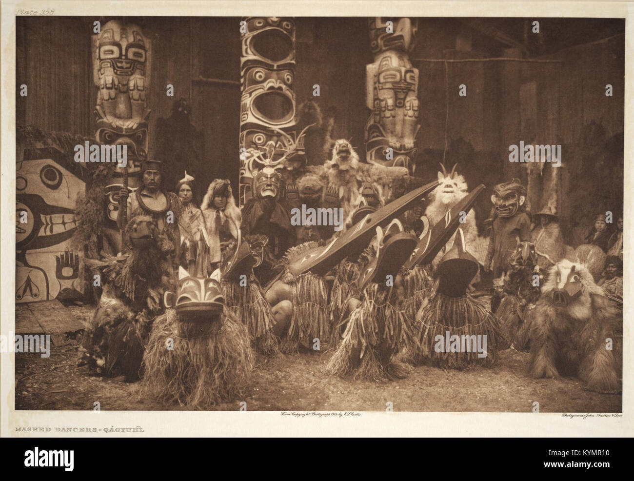 A photograph of masked dancers from the Qagyuhl people of Alaska ...