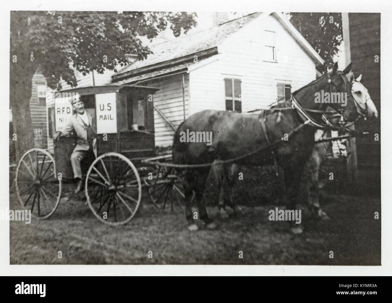 An illustration depicting a rural mail carrier and wagon in Greenfield ...
