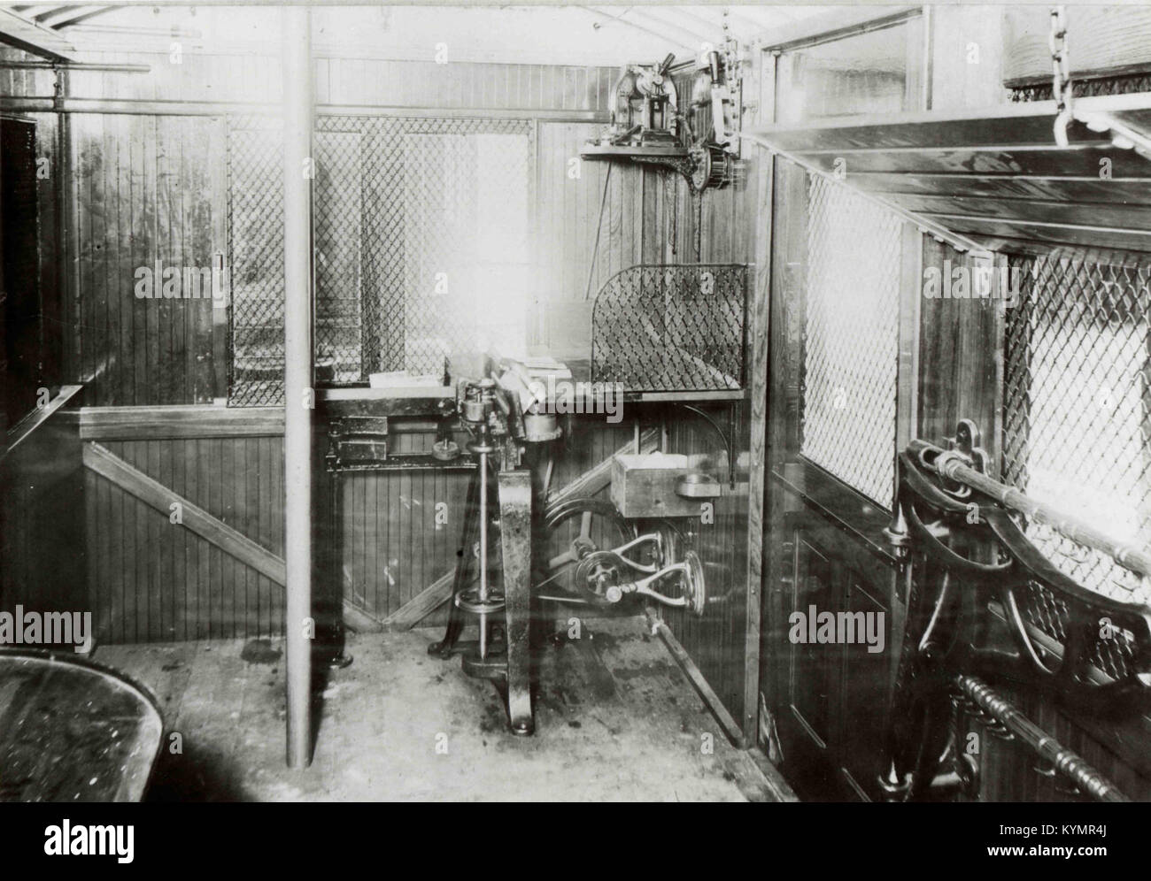 An illustration depicting the interior of a Boston mail streetcar ...